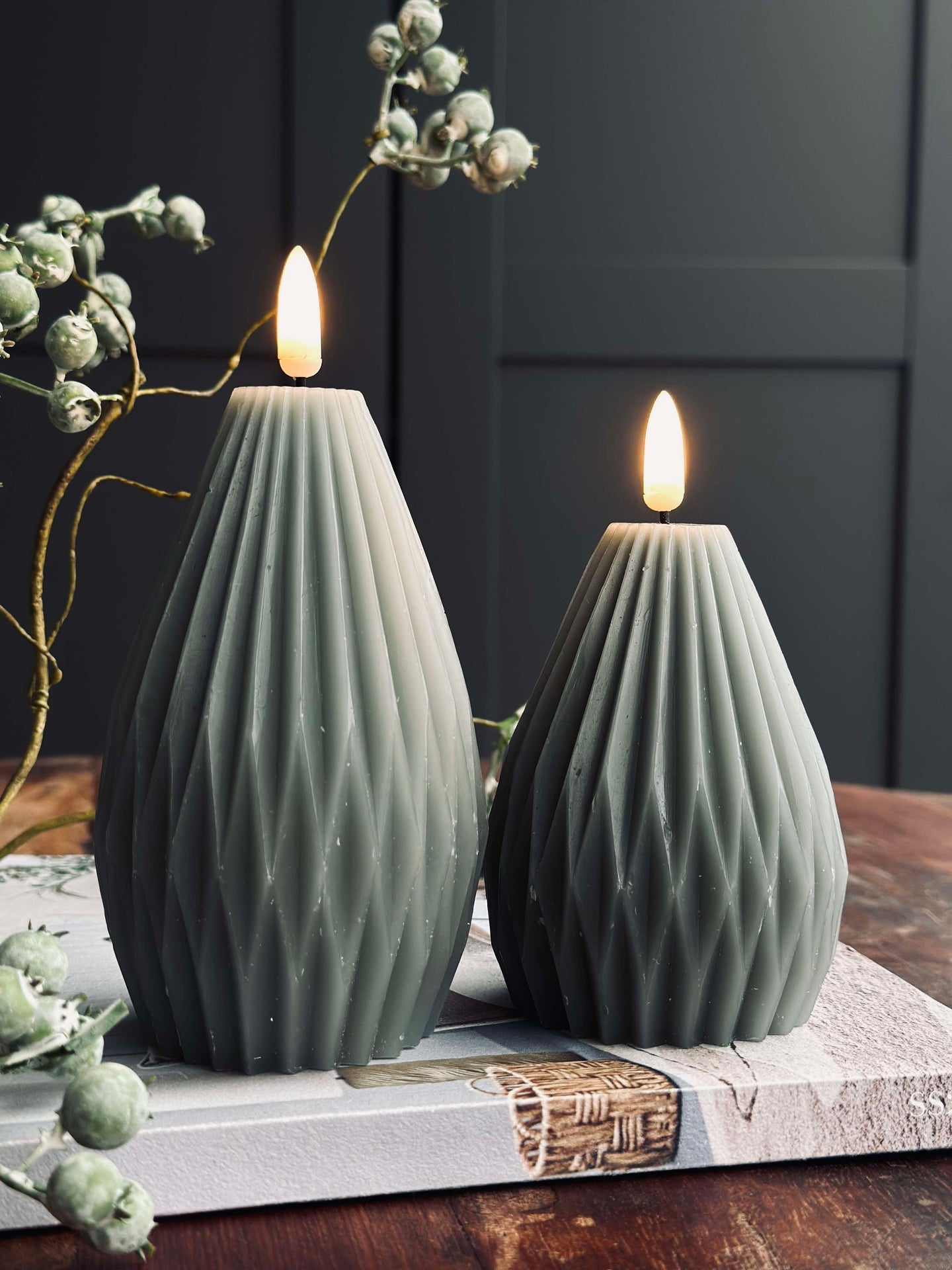 LED Blockljus / Rillor – 2 st grå/grön – VIAMAJA.SE