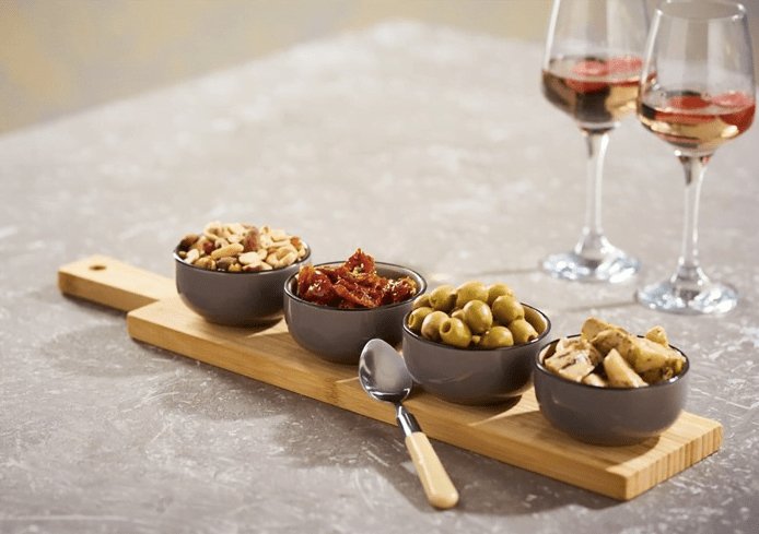 Tapas set med 4 skålar | Stentöj i 4 färger | Krakeleffekt – VIAMAJA.SE